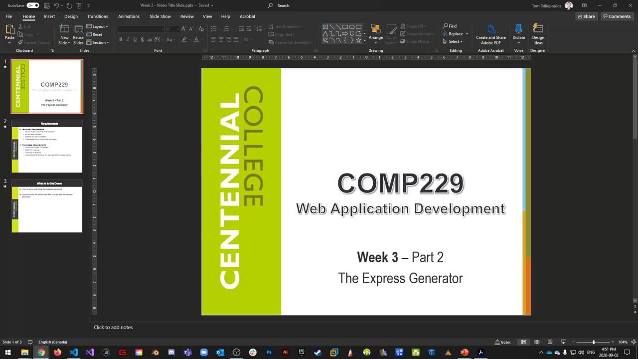 COMP229 - F2020 - Week 3 - Part 2 - The Express Generator